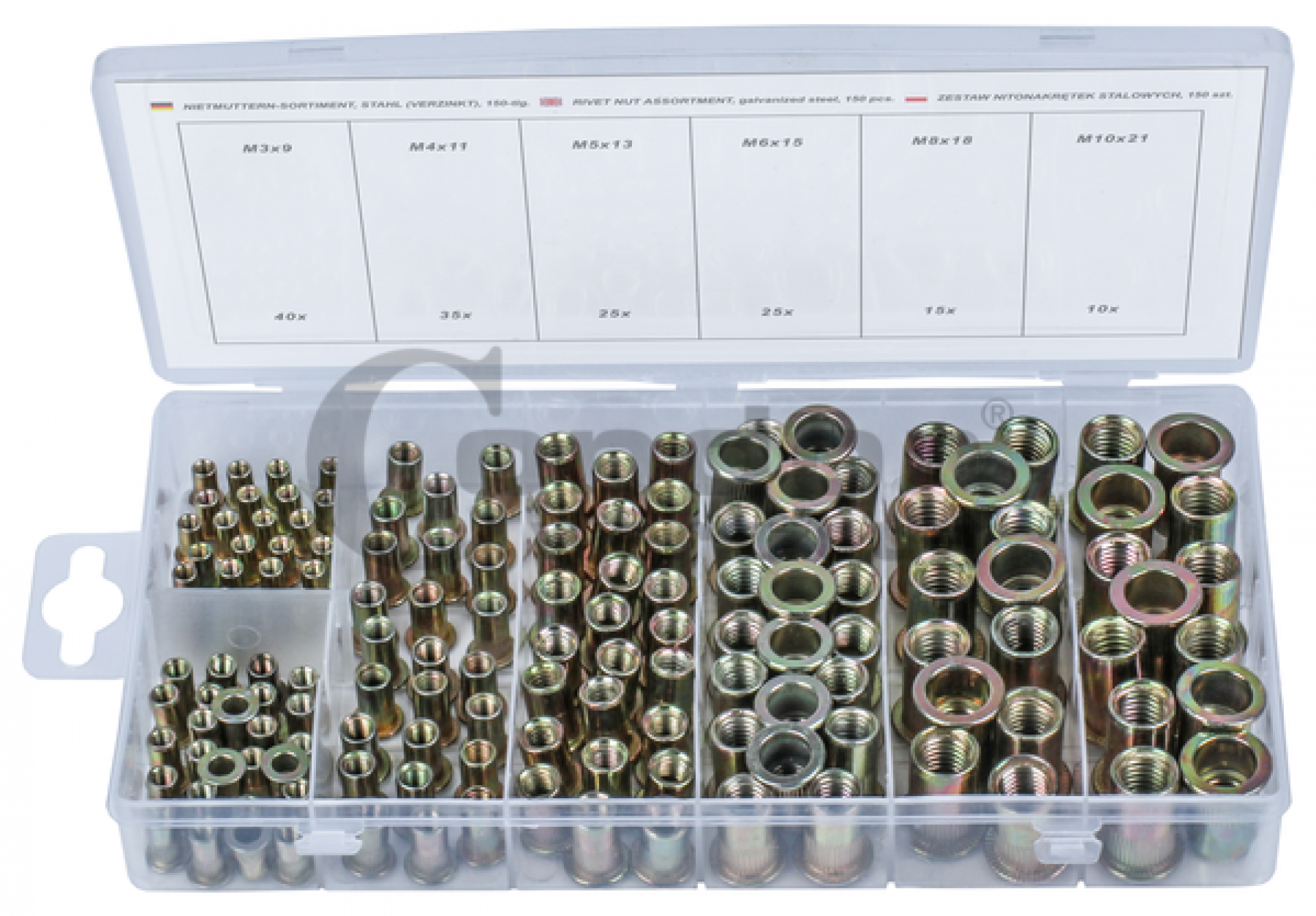 RIVET NUT ASSORTMENT GALVANIZED STEEL 150 PCS. - CONDOR - RIVET NUT ... RIVET NUT ASSORTMENT GALVANIZED STEEL 150 PCS. - CONDOR - RIVET NUT ...